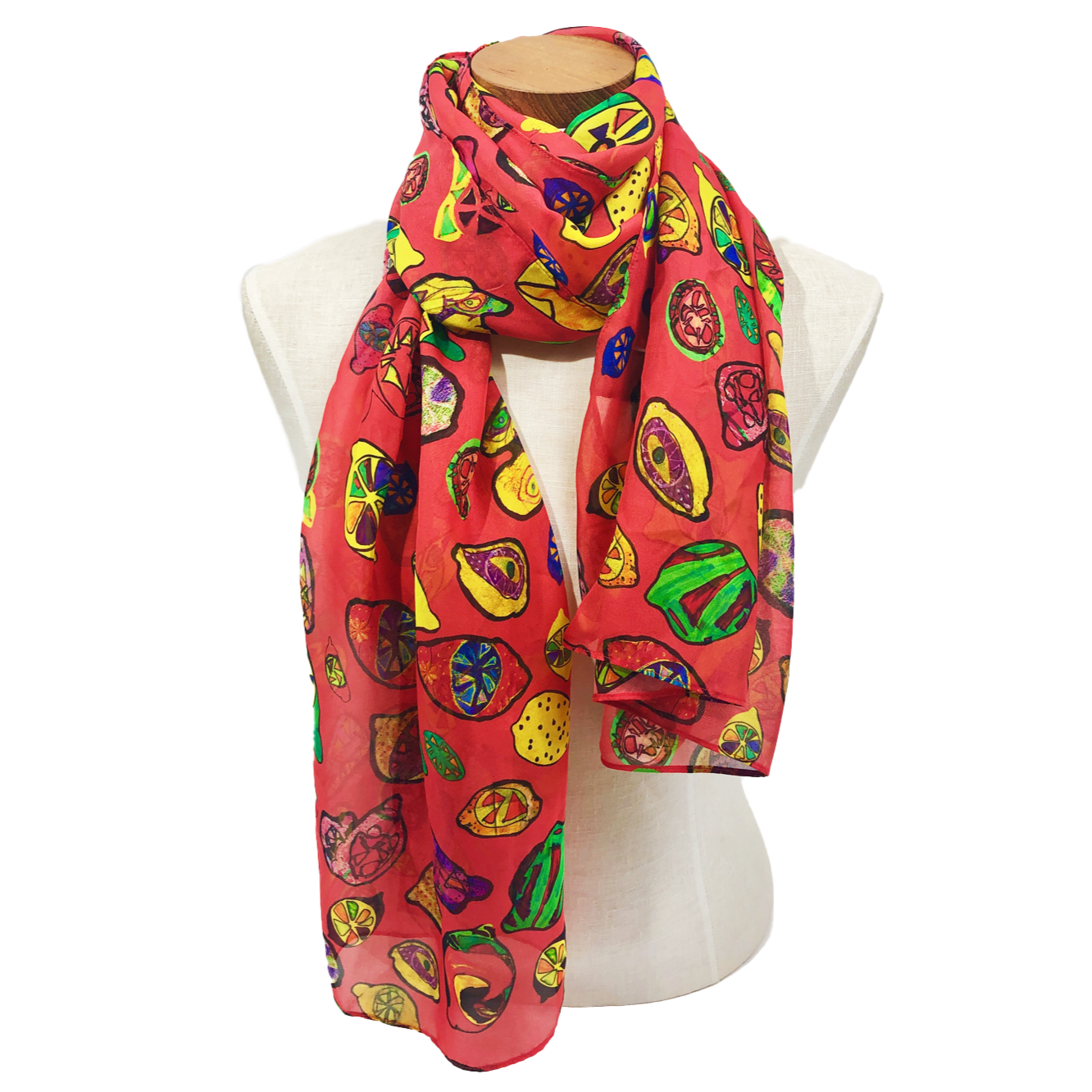 Red Lemon Silk Chiffon Scarf – Lemonade Stand Designs